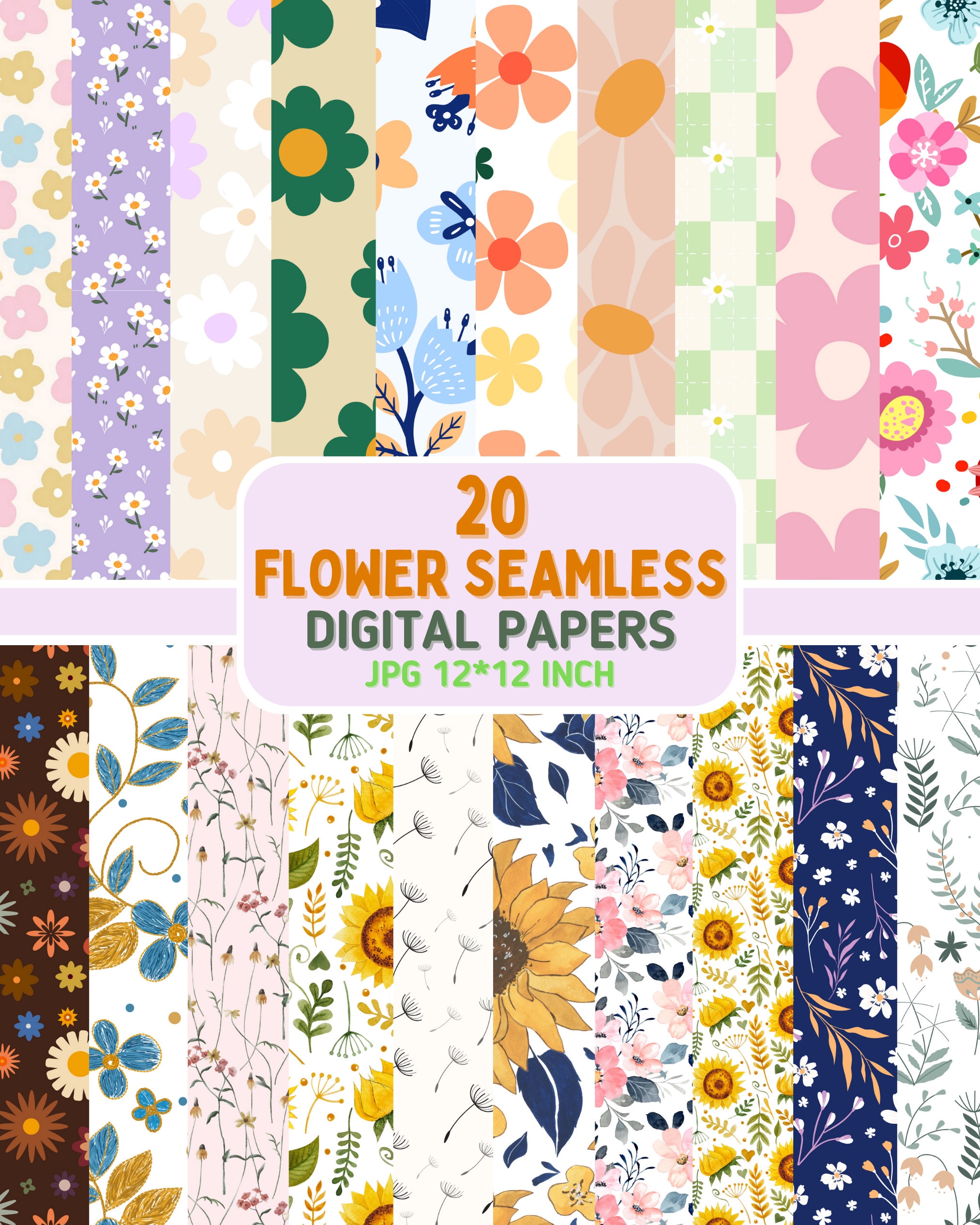 DIGITAL Papers Printable Flower Patron Papers 20 Differents - Etsy