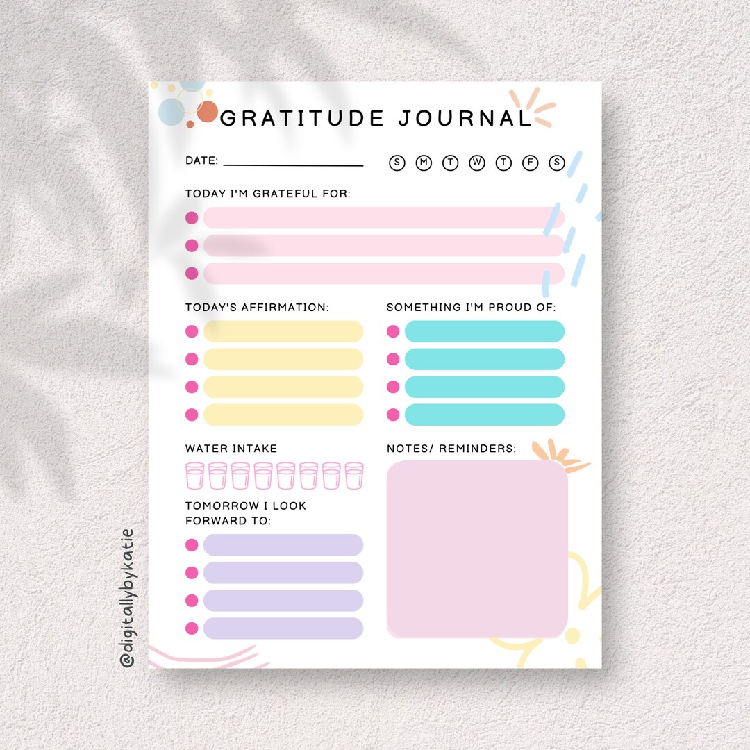 DIGITAL PLANNER, Gratitude Journal Sheet, Colorful Journal - Etsy