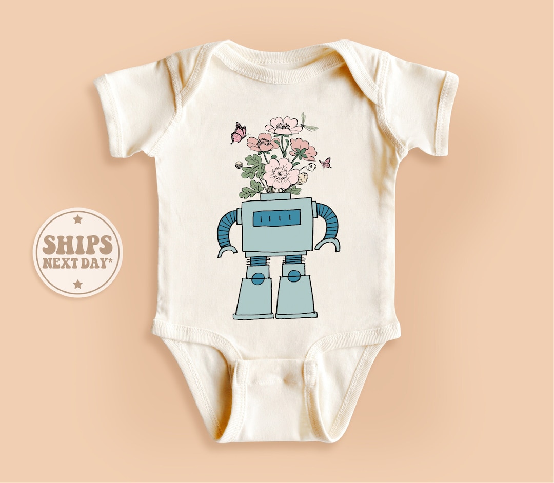 Floral Robot Onesie®, Robot Baby Bodysuit, Cute Natural Baby Gift ...