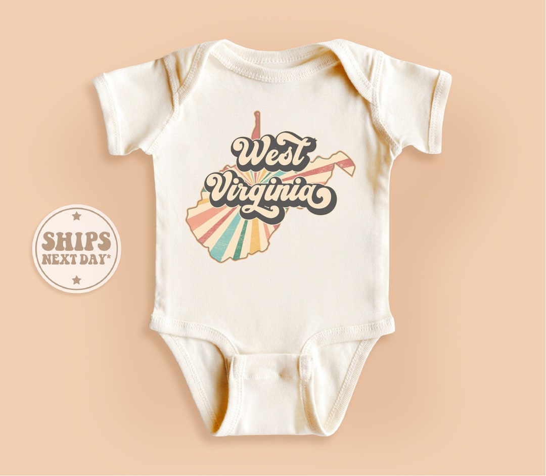 West Virginia Baby Onesie®, Retro Natural Baby Bodysuit, Cute State ...