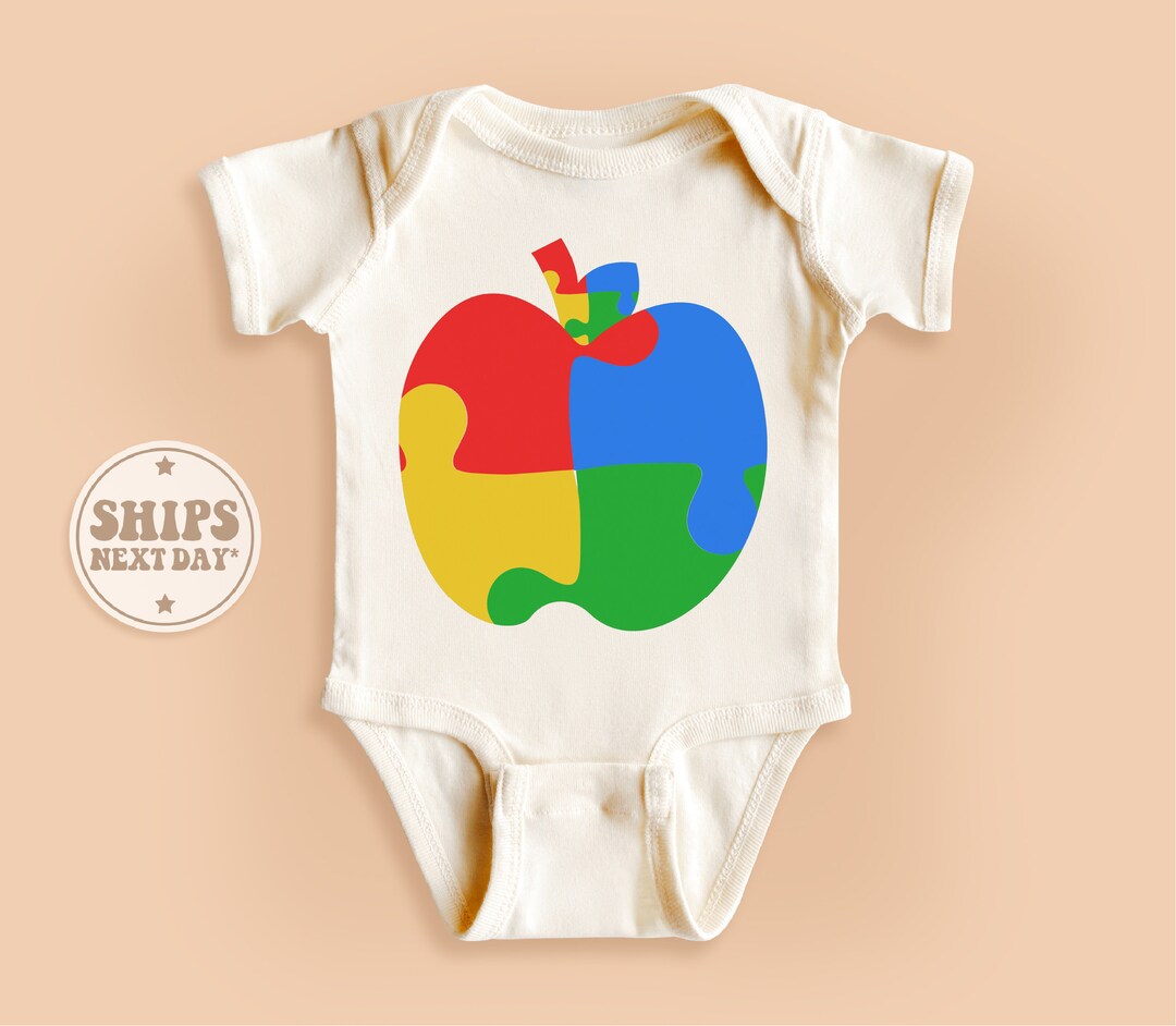 Autism Apple Teacher Onesie®, Puzzle Piece Baby Onesie®, Autism ...