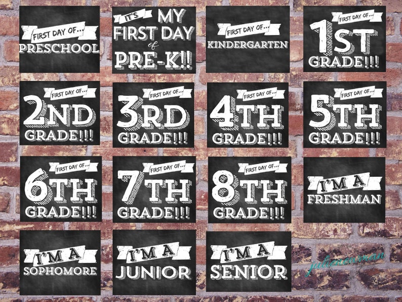 FIRST Day of School Printable Chalkboard Signs BUNDLE (20 Images ...