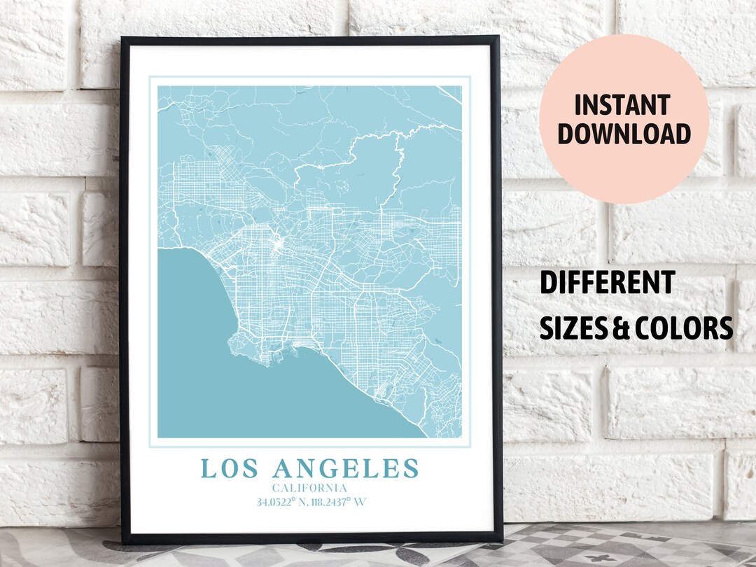 Printable Map of Los Angeles, California, United States, Digital ...