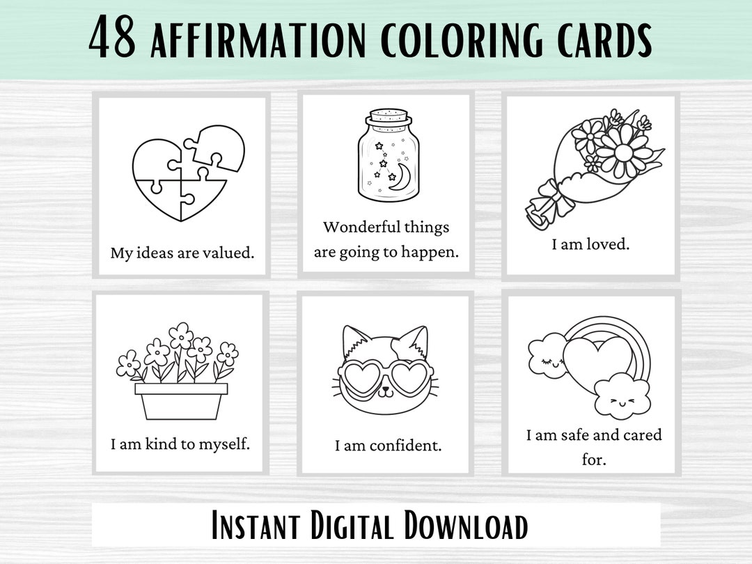 Affirmations Coloring Cards, Affirmations for Kids, Printable Digital ...