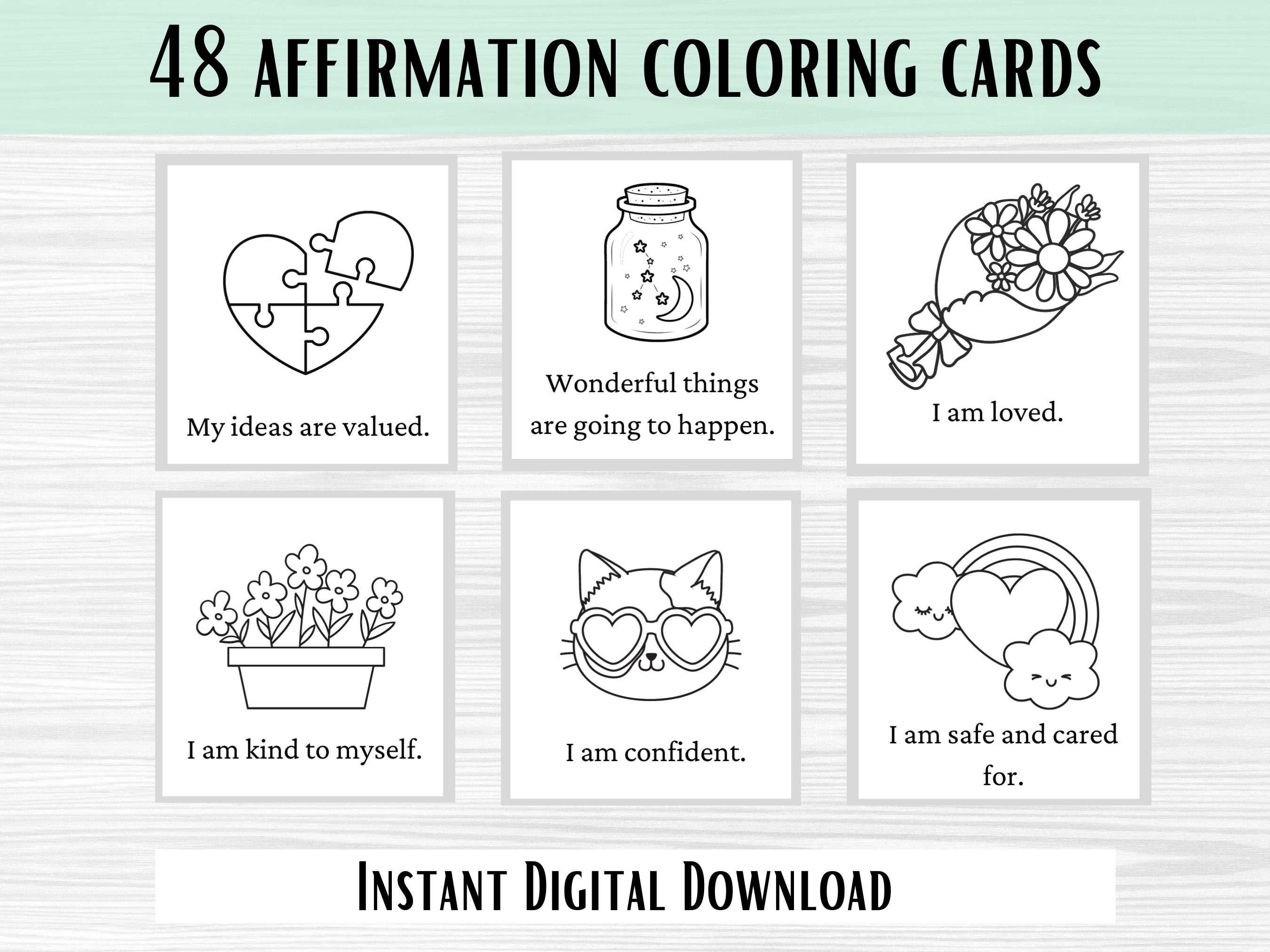 Affirmations Coloring Cards, Affirmations for Kids, Printable Digital ...