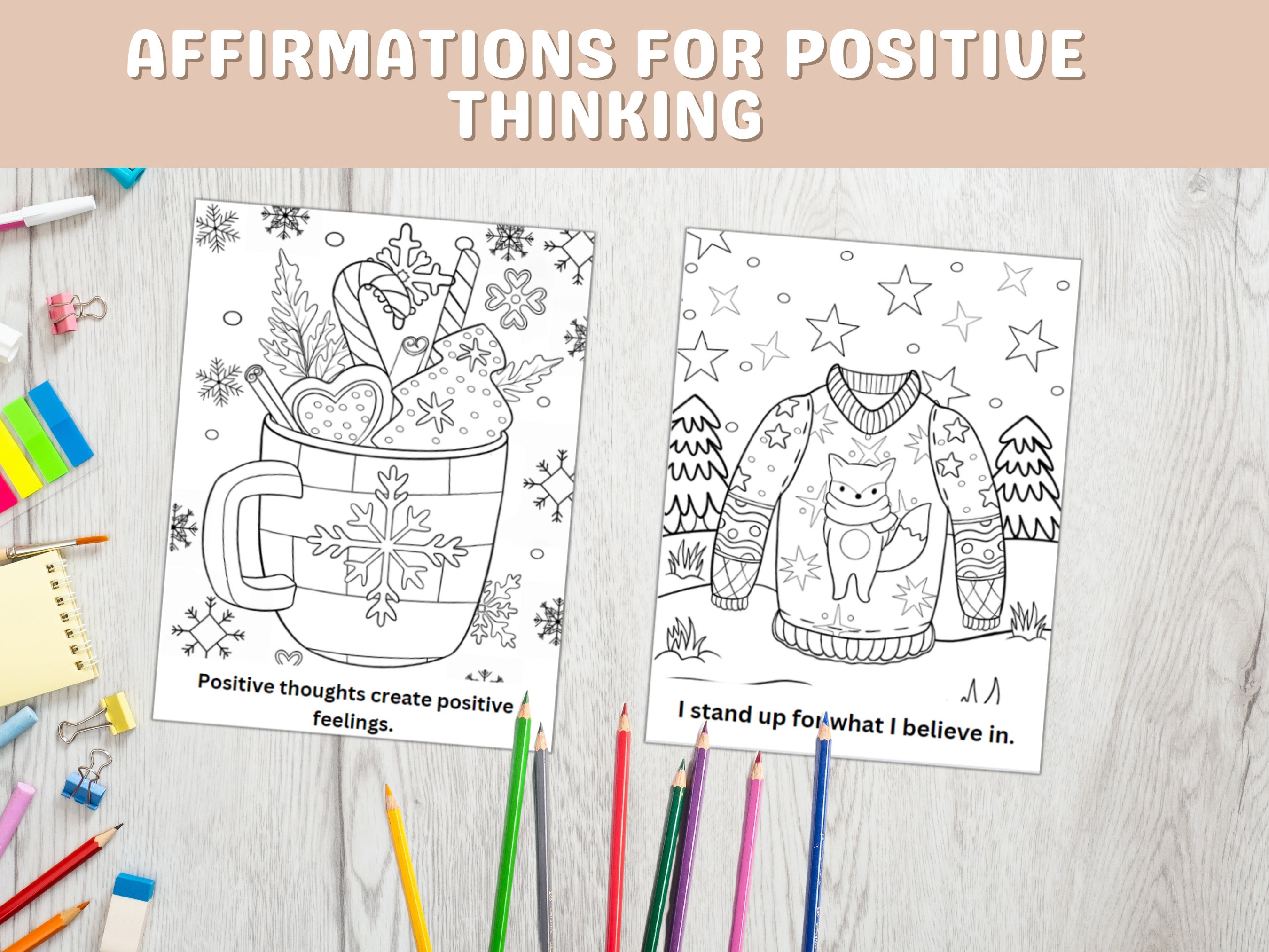 31 Positive Affirmations Christmas Winter Coloring Pages for Adults and ...