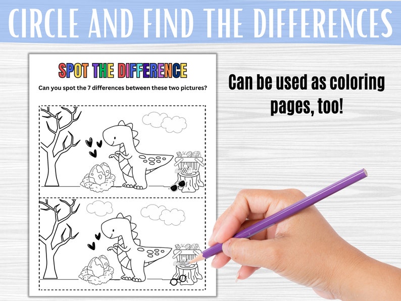 Spot the Difference Coloring Pages, Dinosaur Theme, Kindergarten ...
