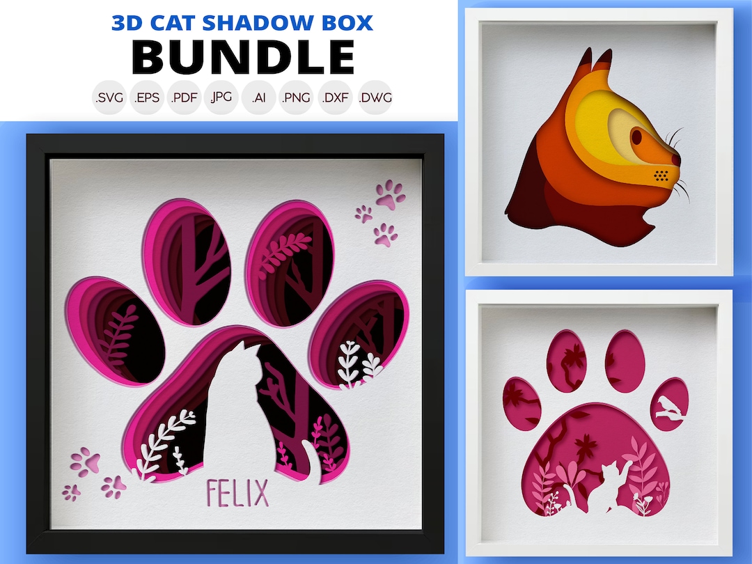 3D Cat Paw Shadow Box SVG Bundle, Personalized Multi-layered Laser Cut ...