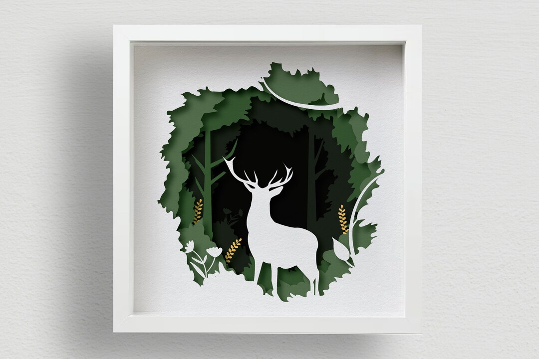 3D Deer Forest Shadow Box SVG, Layered Laser Cut - Etsy