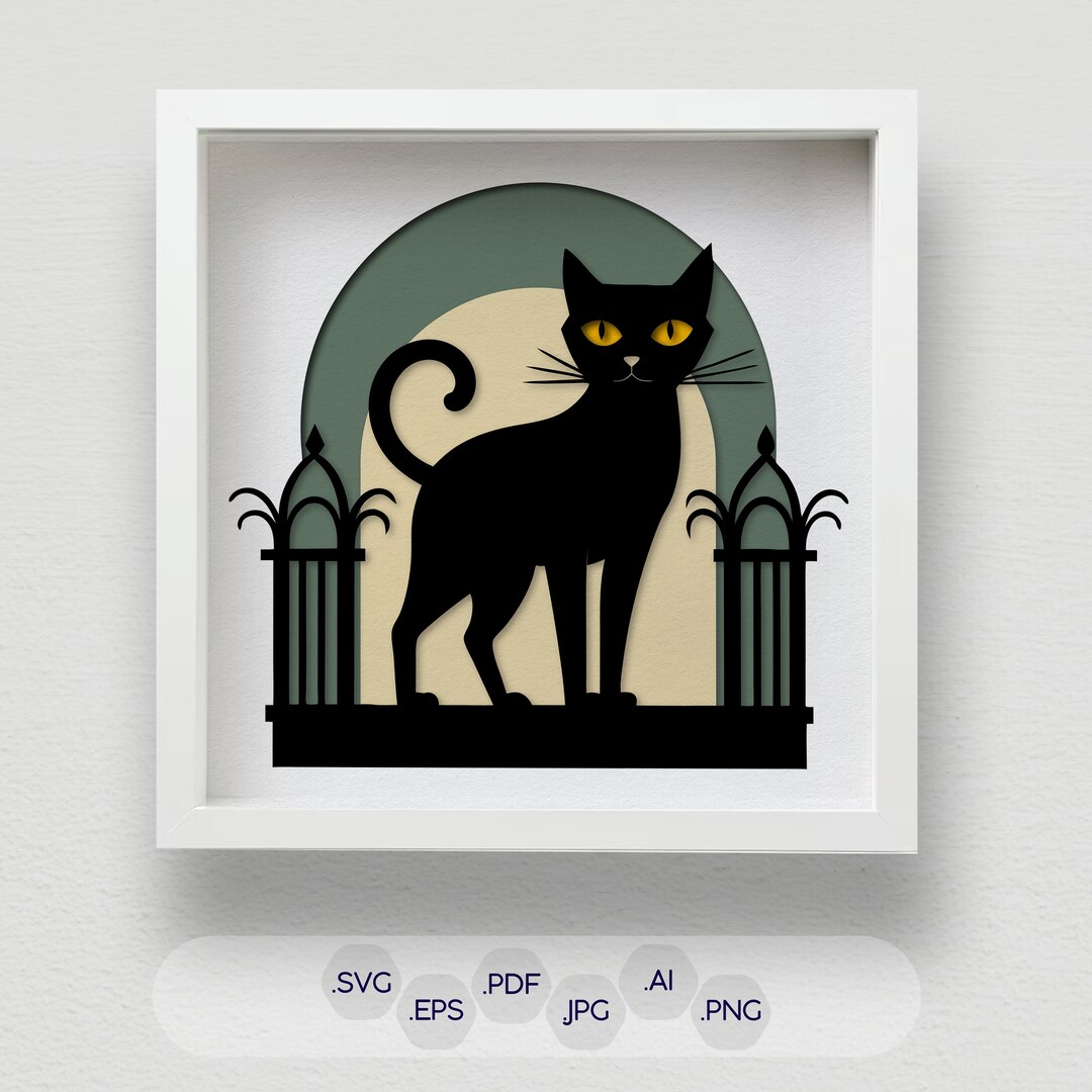 Multi-layered Black Cat SVG, Halloween Shadow Box - Etsy