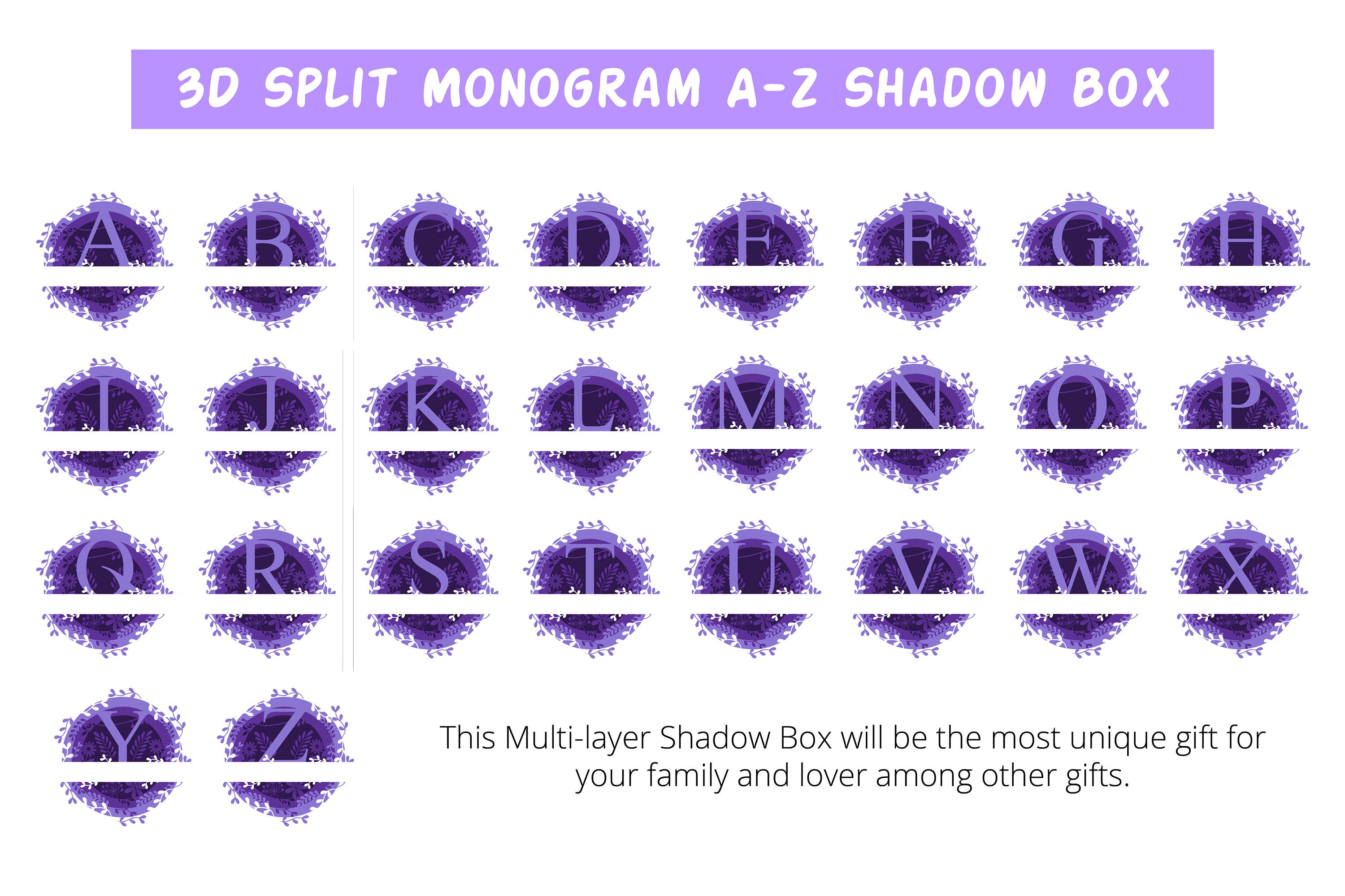 3D Split Monogram A-Z Shadow Box SVG Customizable Alphabet - Etsy UK