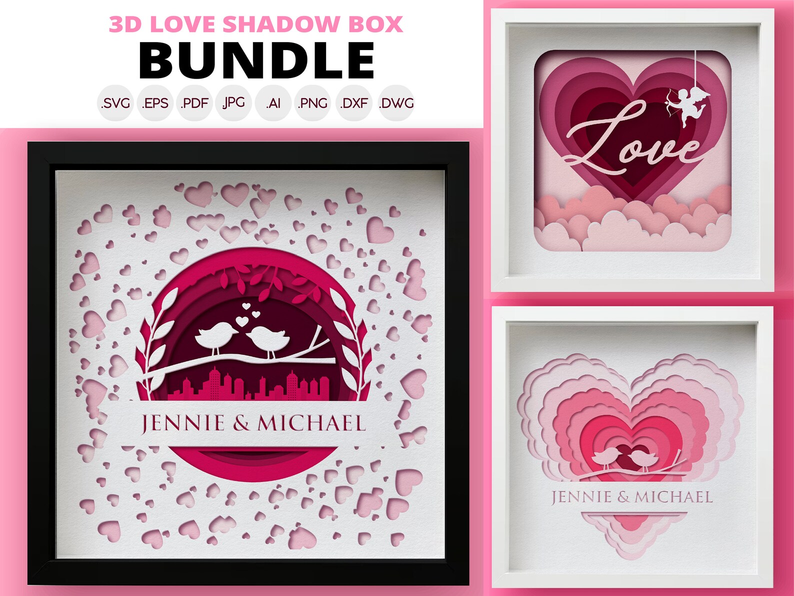 3D Love Shadow Box SVG Bundle Personalized Valentine's - Etsy