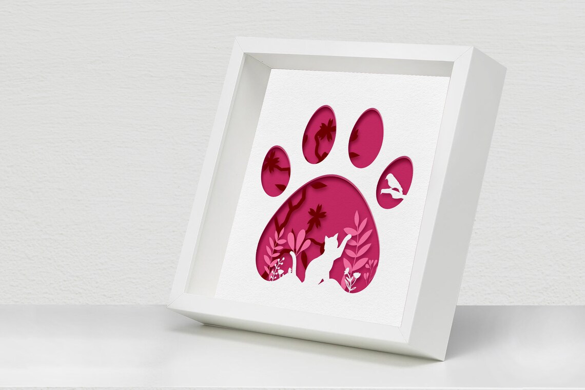 3D Cat Paw Shadow Box SVG, Multi - Layered Laser Cut - Etsy