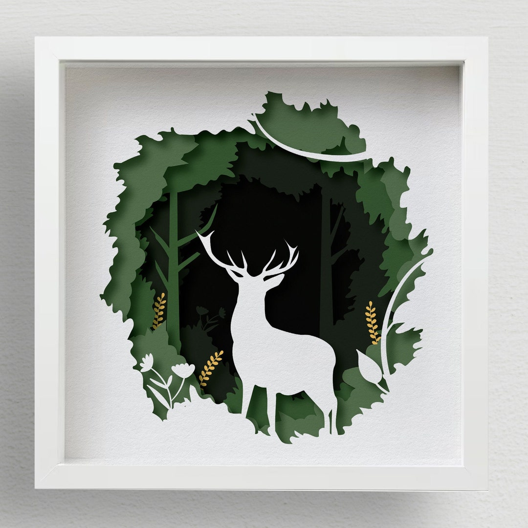 3D Deer Forest Shadow Box SVG, Layered Laser Cut - Etsy