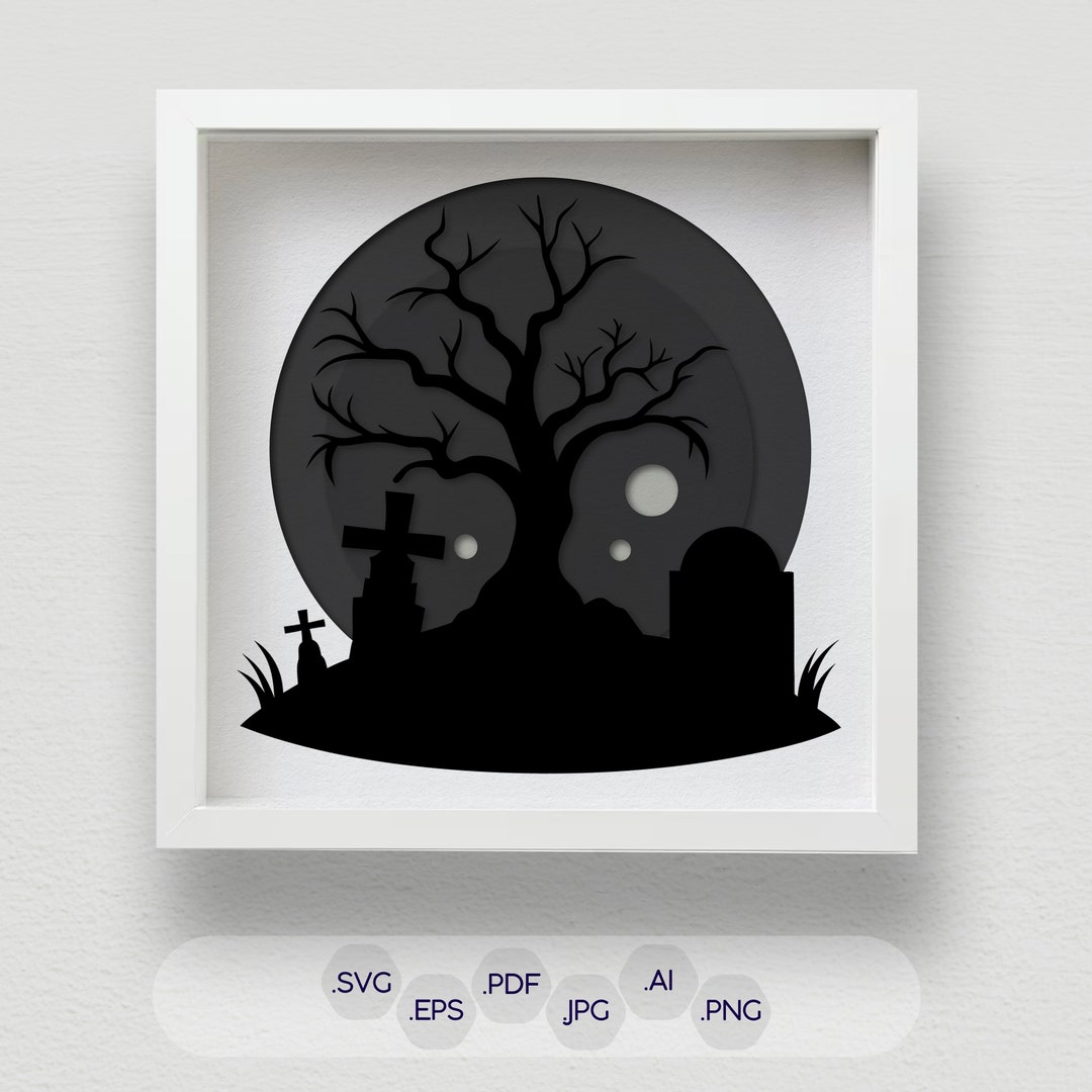 Multi-layered Haunted Graveyard SVG, Spooky Halloween Shadow Box - Etsy