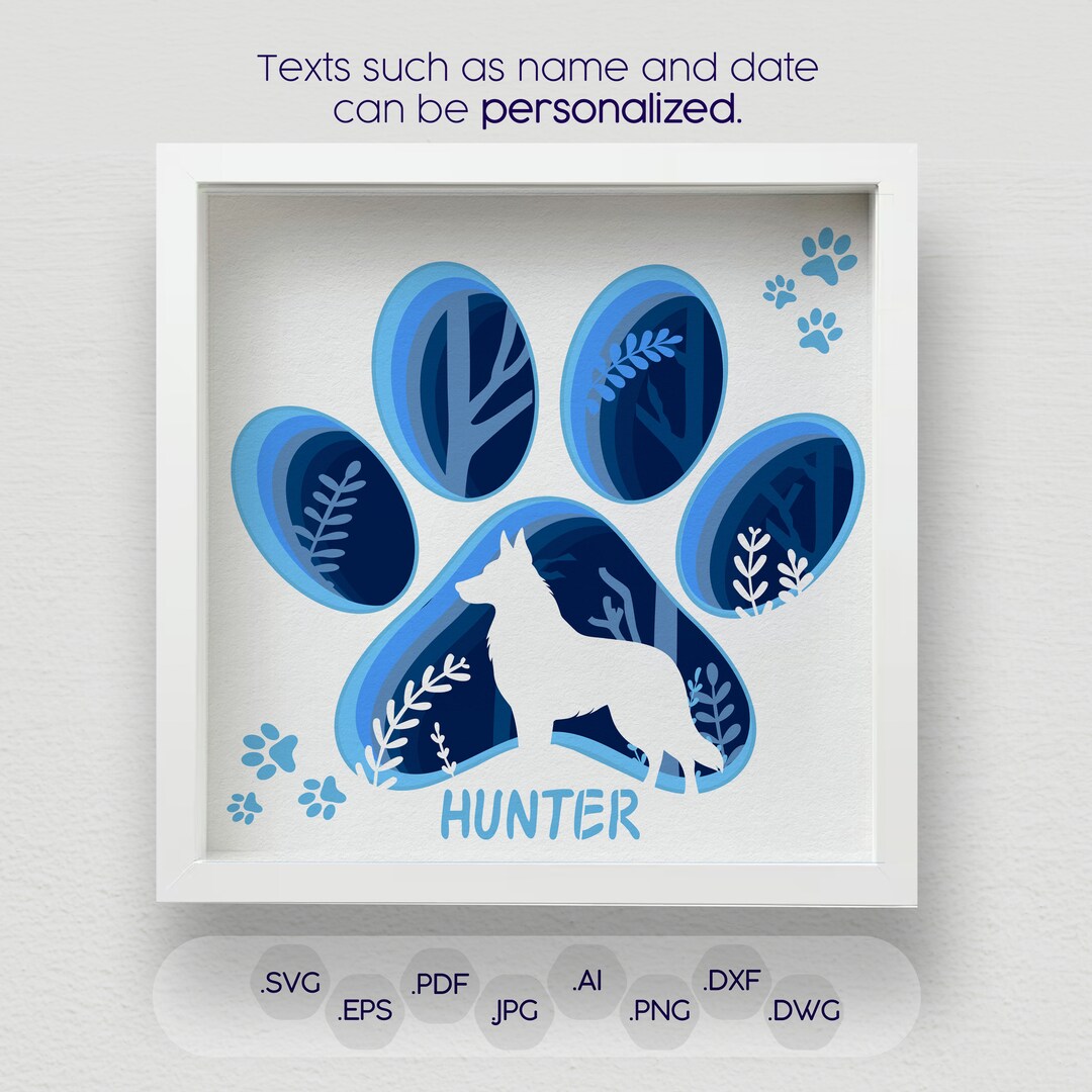 3D German Shepherd Dog Paw Shadow Box SVG, Mandala Layered Laser Cut - Etsy