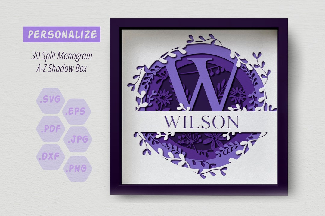 3D Split Monogram A-Z Shadow Box SVG, Customizable Alphabet Family Name ...