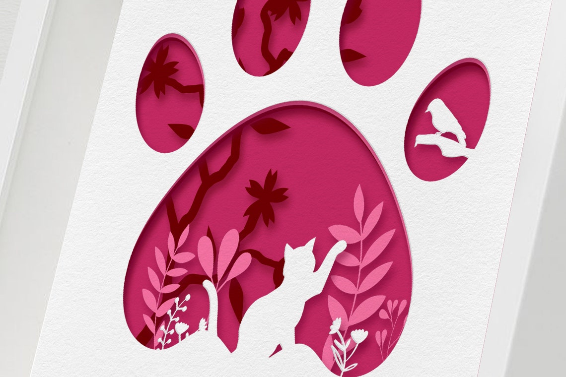 3D Cat Paw Shadow Box SVG, Multi - Layered Laser Cut - Etsy