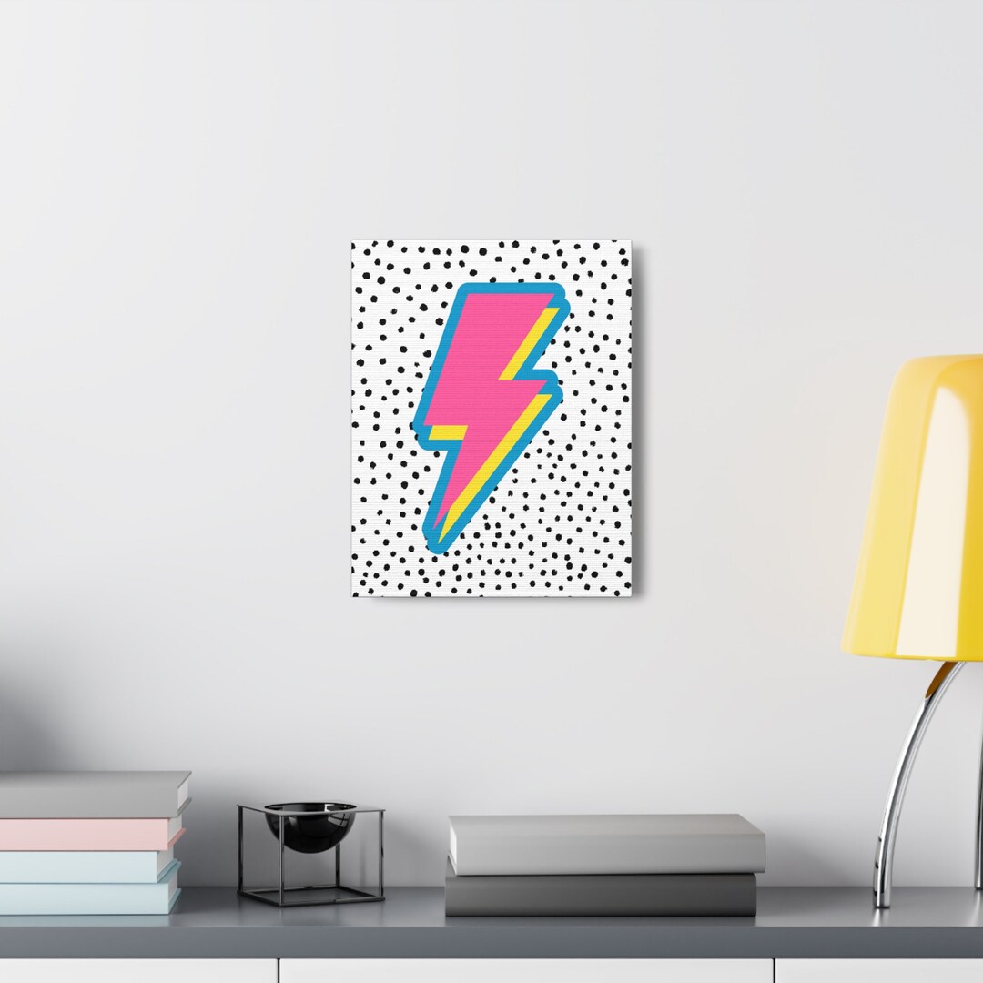 Colorful Retro Lightning Bolt Canvas Print With Black Polka Dot ...