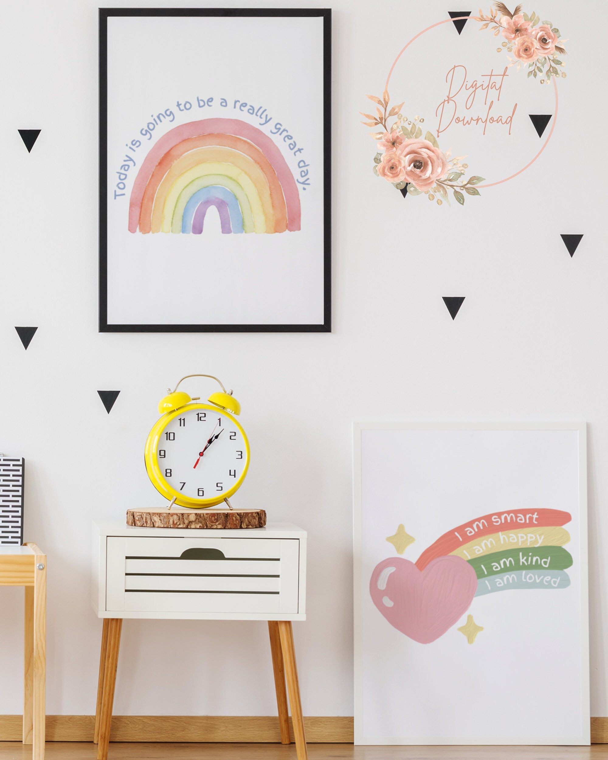 Set of 2 Rainbow Kids Affirmation Wall Art, Kids Room Decor, Positive ...