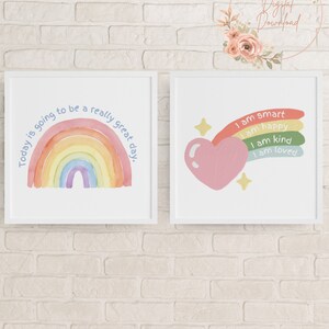 Set of 2 Rainbow Kids Affirmation Wall Art, Kids Room Decor, Positive ...