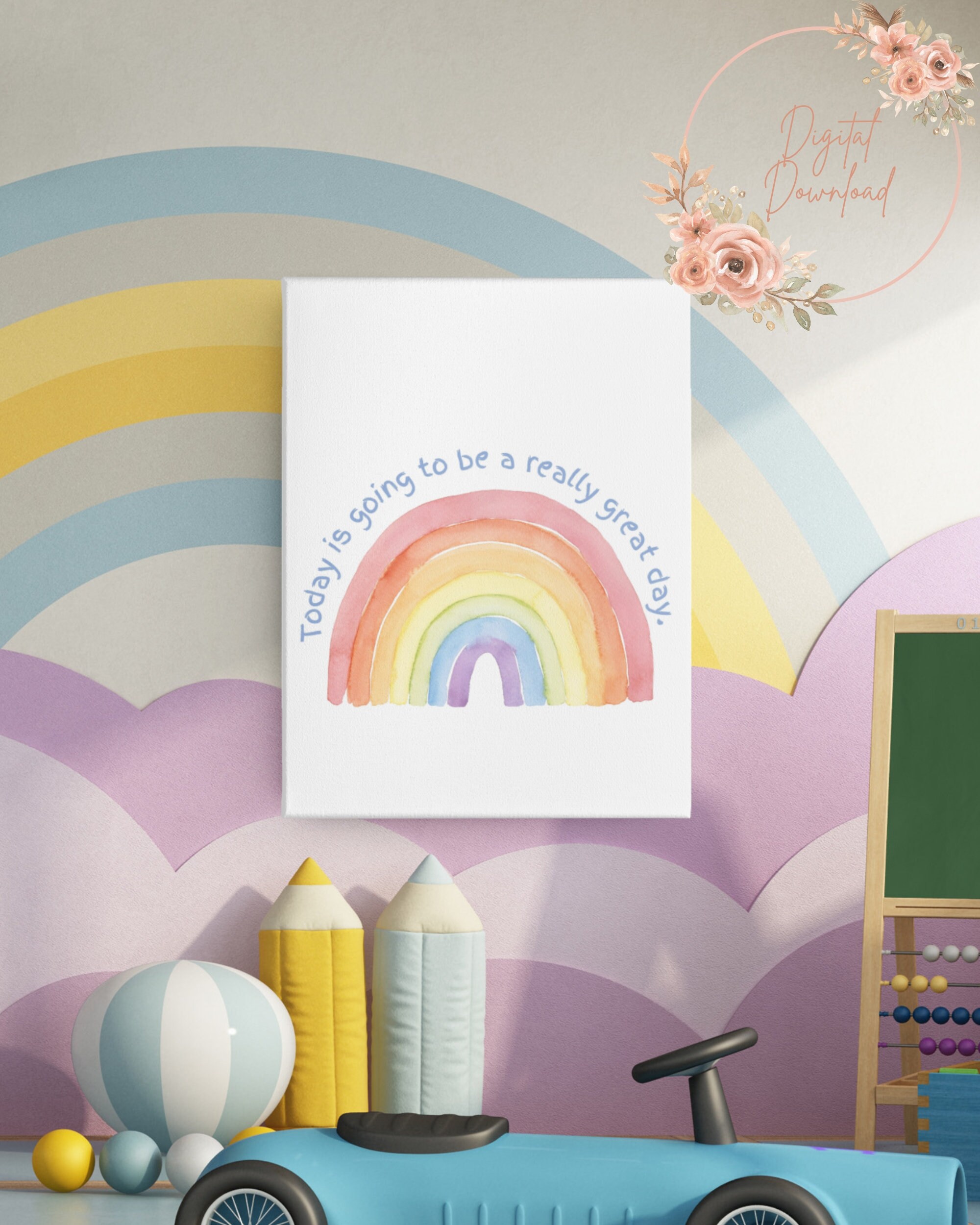 Set of 2 Rainbow Kids Affirmation Wall Art, Kids Room Decor, Positive ...