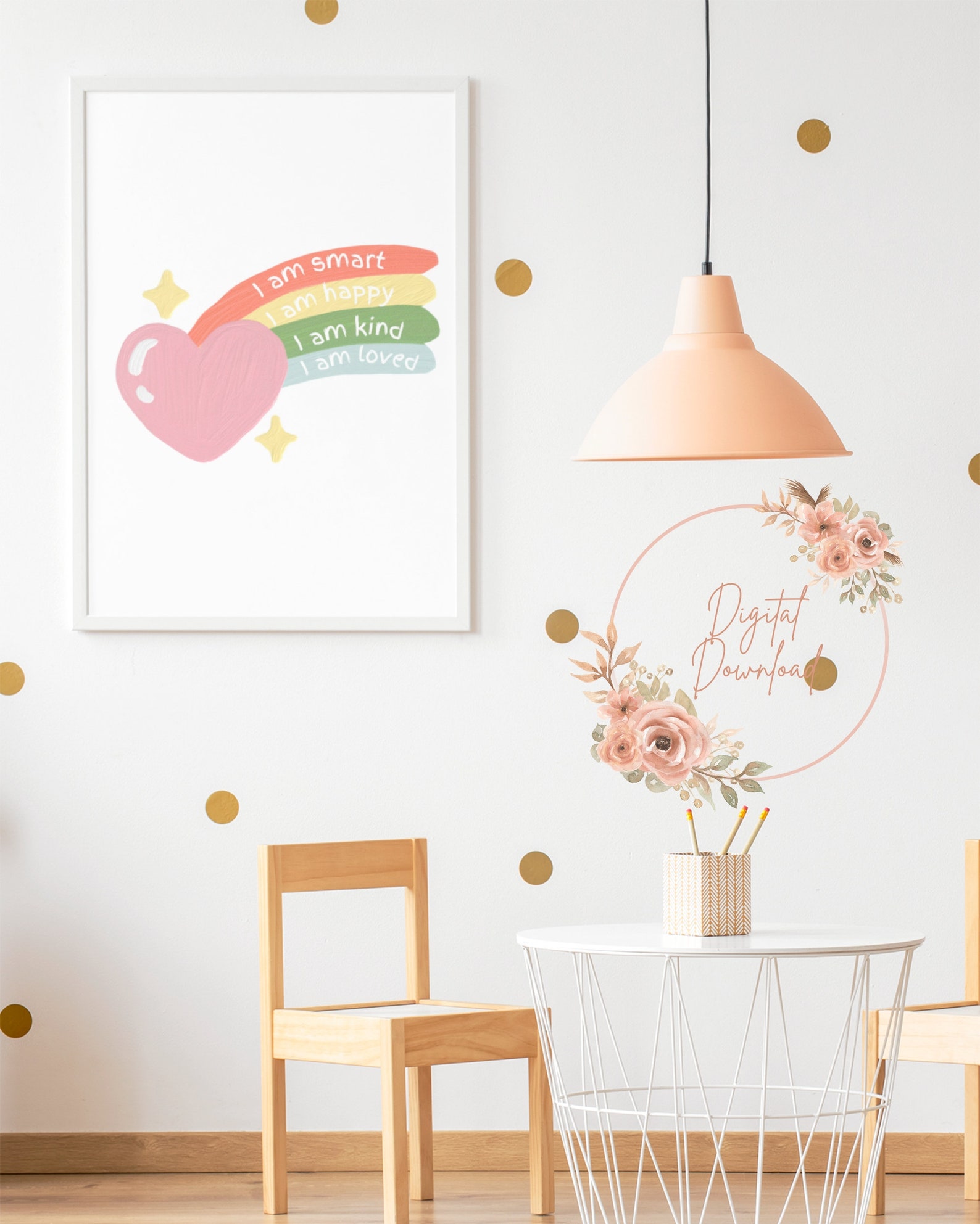 Set of 2 Rainbow Kids Affirmation Wall Art, Kids Room Decor, Positive ...