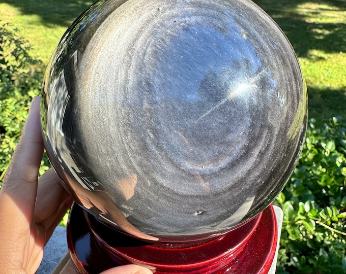 Silver Sheen Obsidian Sphere, Large Obsidian Sphere - Etsy
