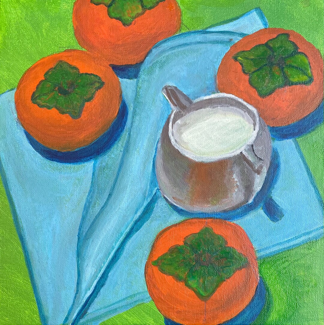 Persimmons Acrylic Painting, 10x10" Still Life Art - Etsy