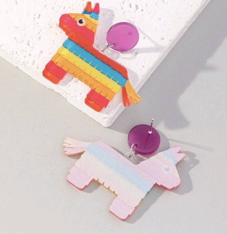 Classic Rainbow Burro Pinata Costume Drop Earrings, Animals ...