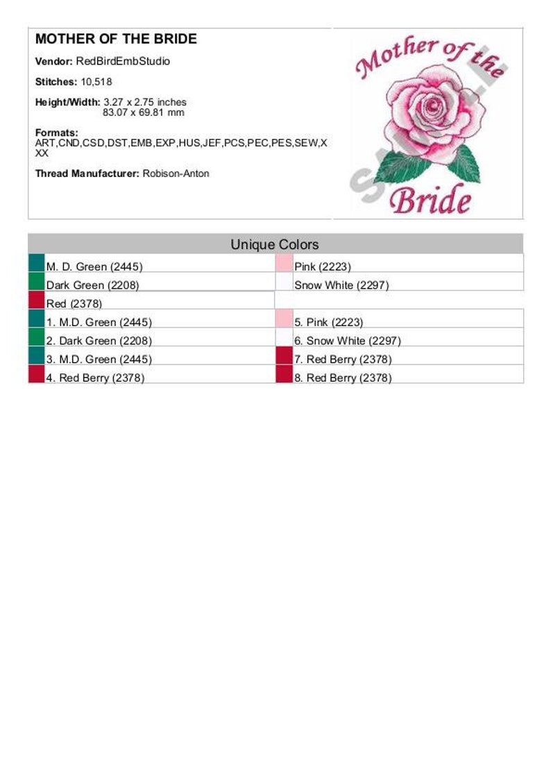 Mother of the Bride Machine Embroidery Design - Etsy