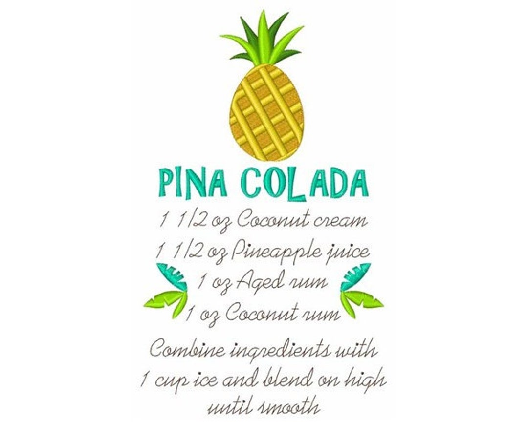 Pina Colada Recipe Machine Embroidery Design - Etsy