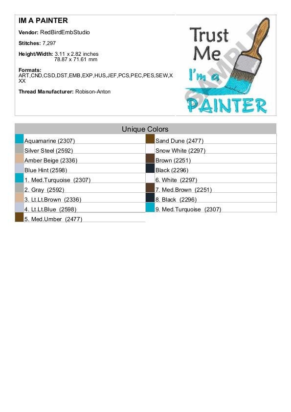 Im A Painter - Machine Embroidery Design - Etsy