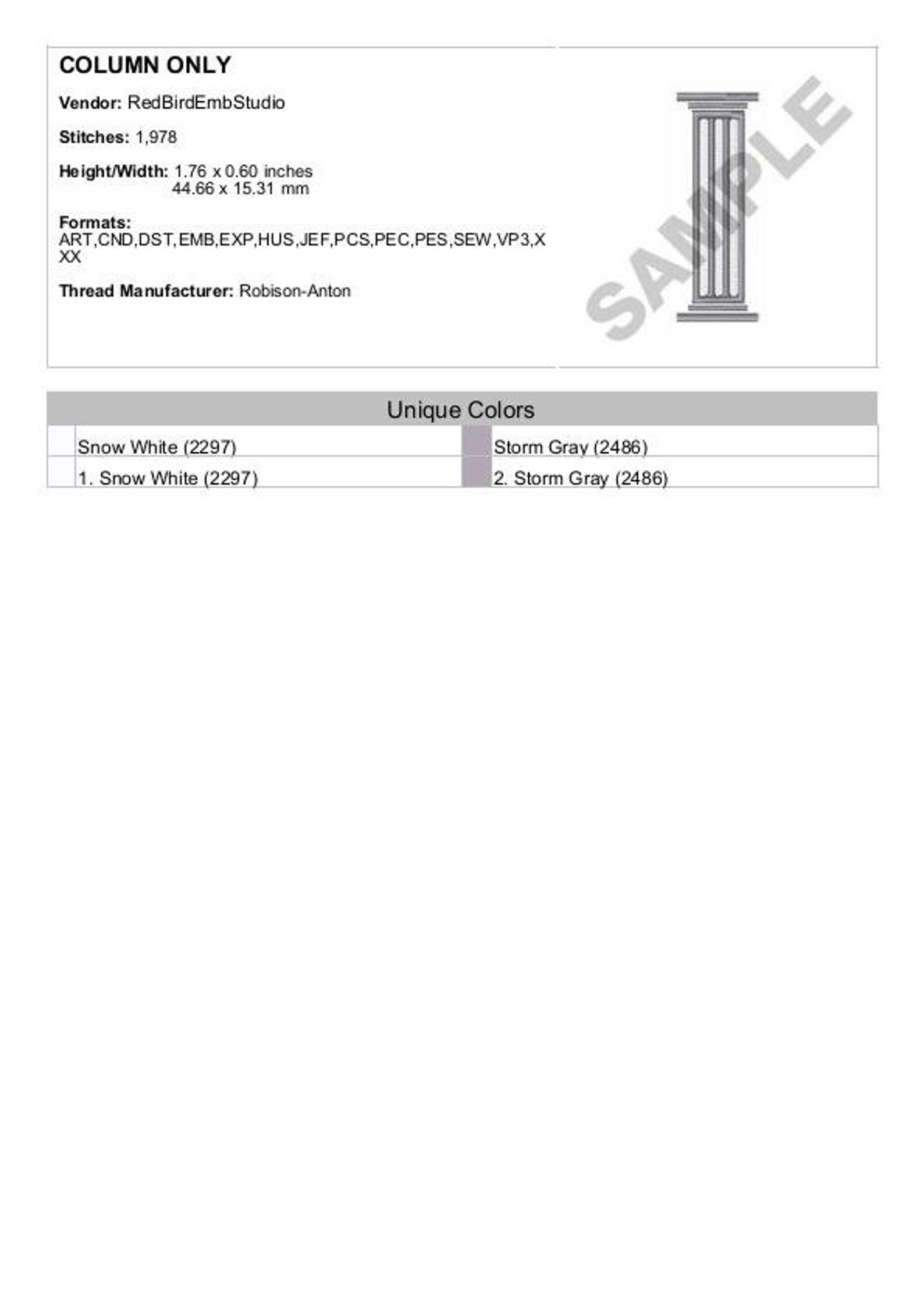 Column Only - Machine Embroidery Design - Etsy