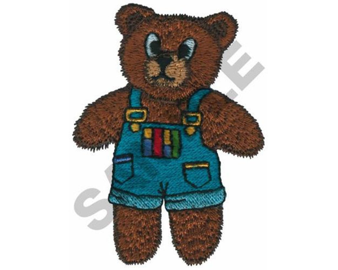 Teddy Bear in Overalls Machine Embroidery Design - Etsy