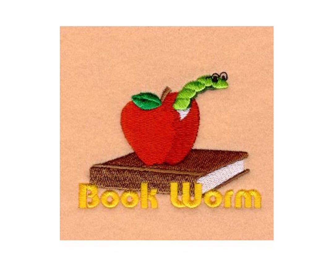 Book Worm - Machine Embroidery Design, School Teacher's Red Apple ...