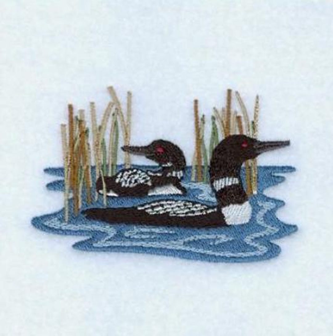 Two Loons in Reeds - Machine Embroidery Design, Aquatic Birds ...