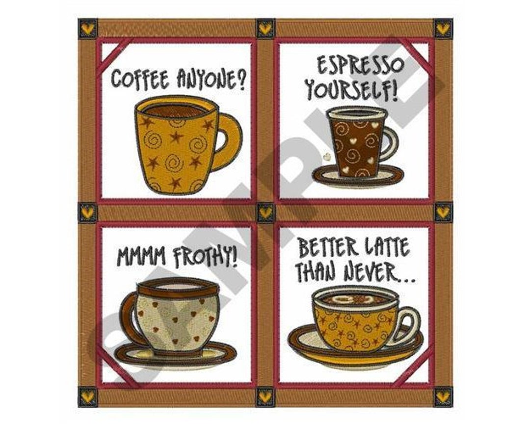 Coffee Quips Applique Machine Embroidery Design - Etsy