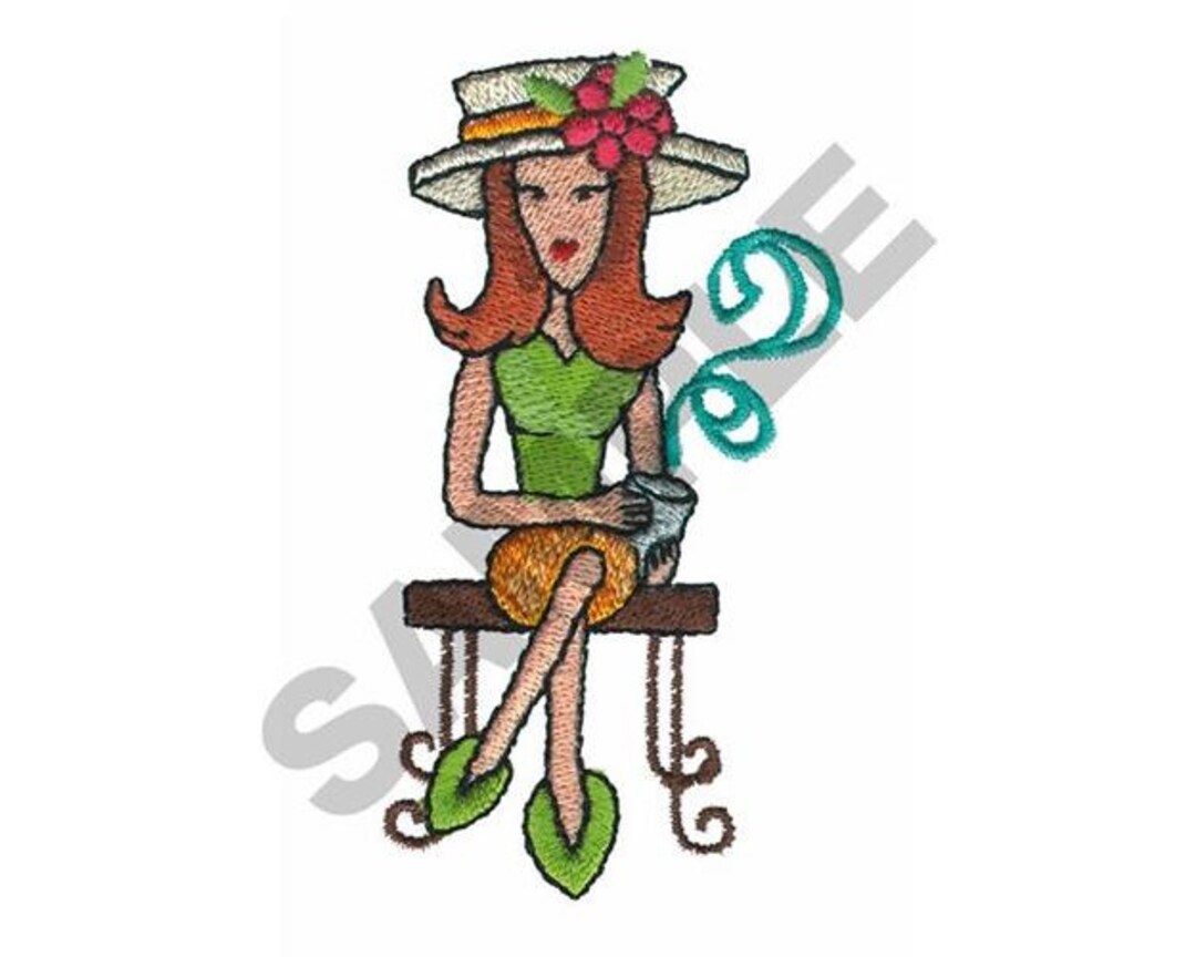 Lady Drinking Coffee Machine Embroidery Design - Etsy