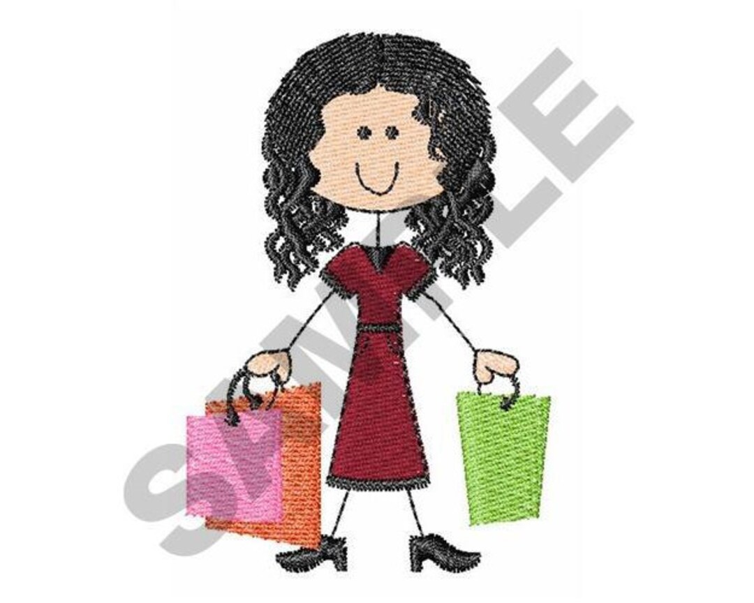 Stick Figure Shopping Machine Embroidery Design - Etsy