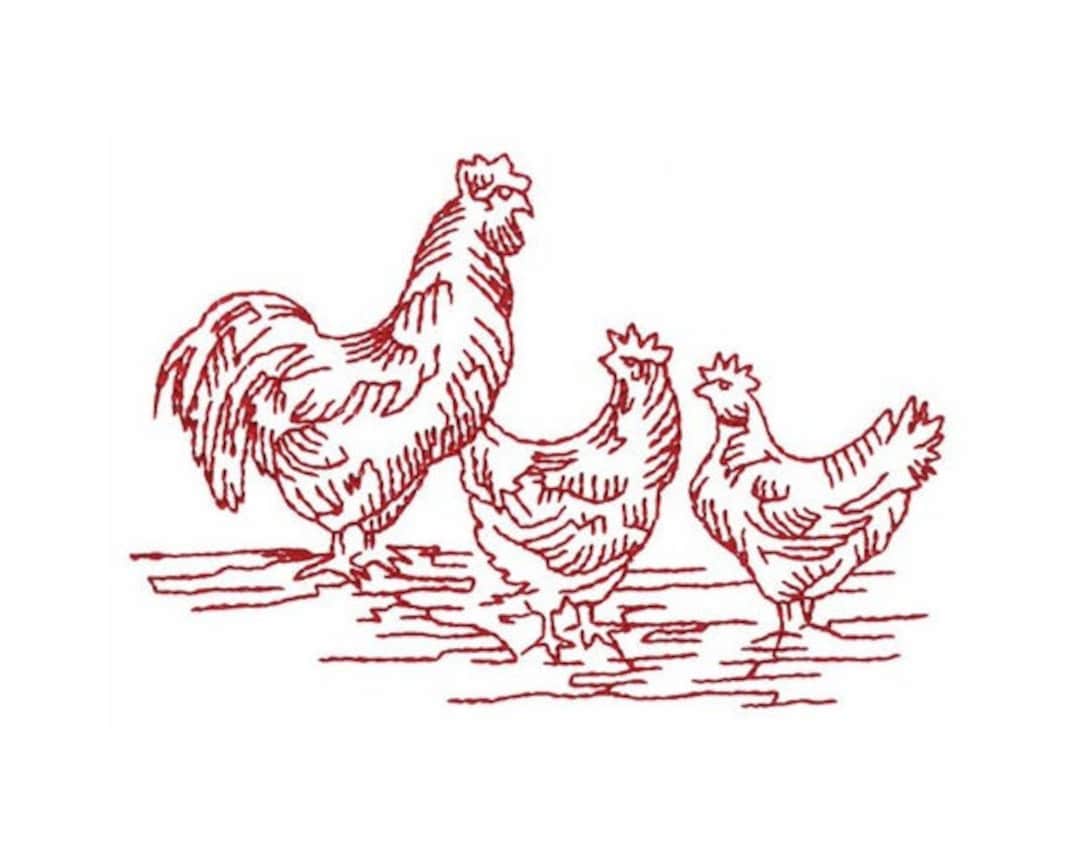 Redwork Chickens Machine Embroidery Design - Etsy