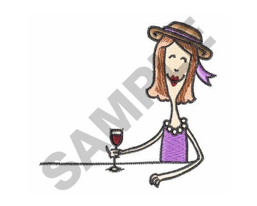Lady Drinking Wine Machine Embroidery Design - Etsy