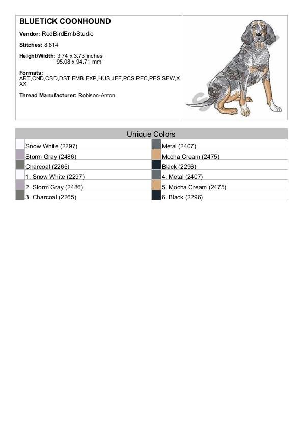 Bluetick Coonhound Machine Embroidery Design - Etsy