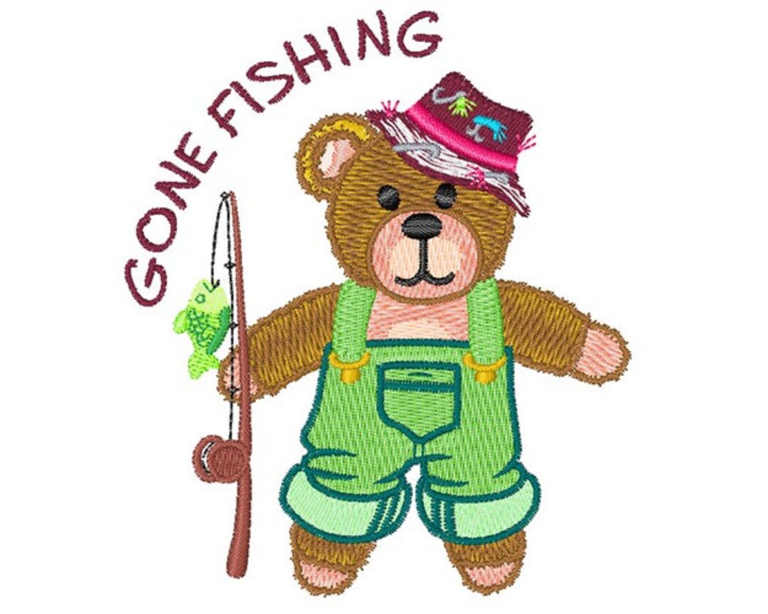 Gone Fishing Teddy Bear - Machine Embroidery Design - Etsy