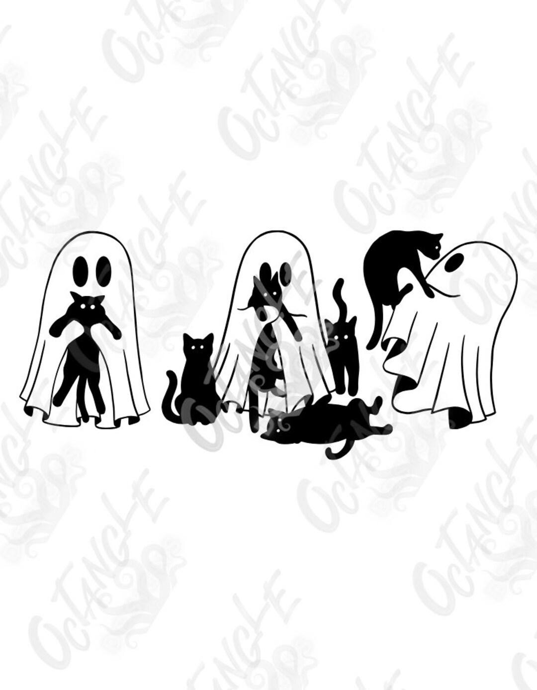 Cute Ghosts With Black Cats - Halloween - Instant Download - Digital ...