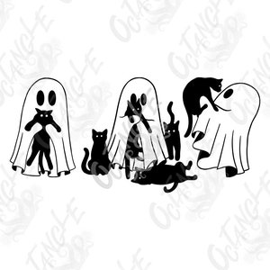 Cute Ghosts With Black Cats - Halloween - Instant Download - Digital ...