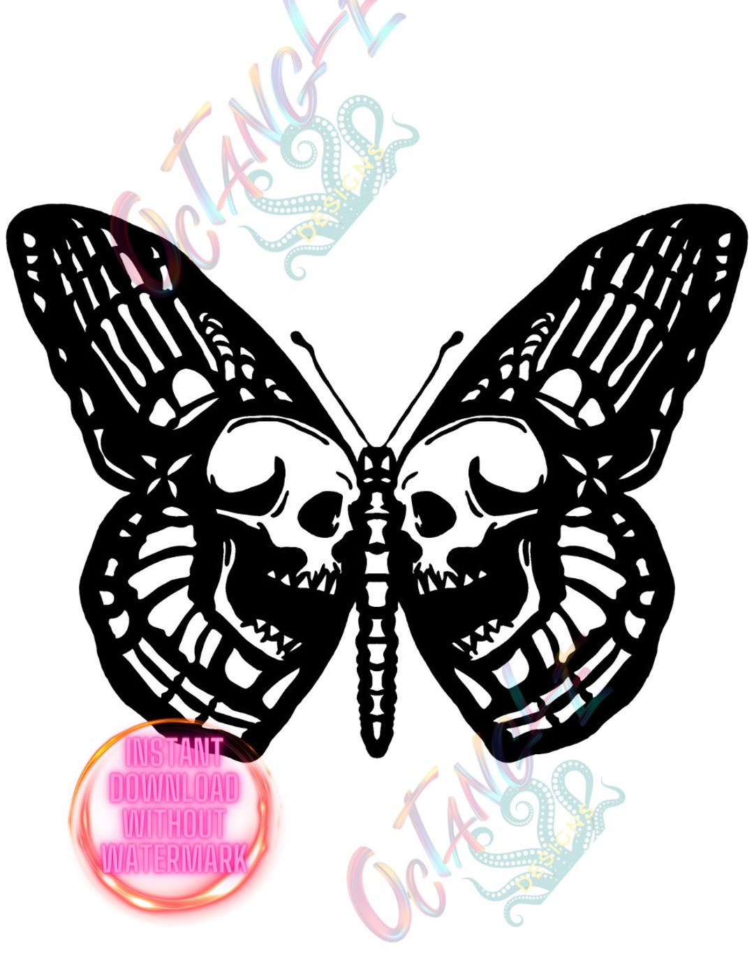 Skeleton Skull & Hands Butterfly - Gothic Spring - Instant Download ...