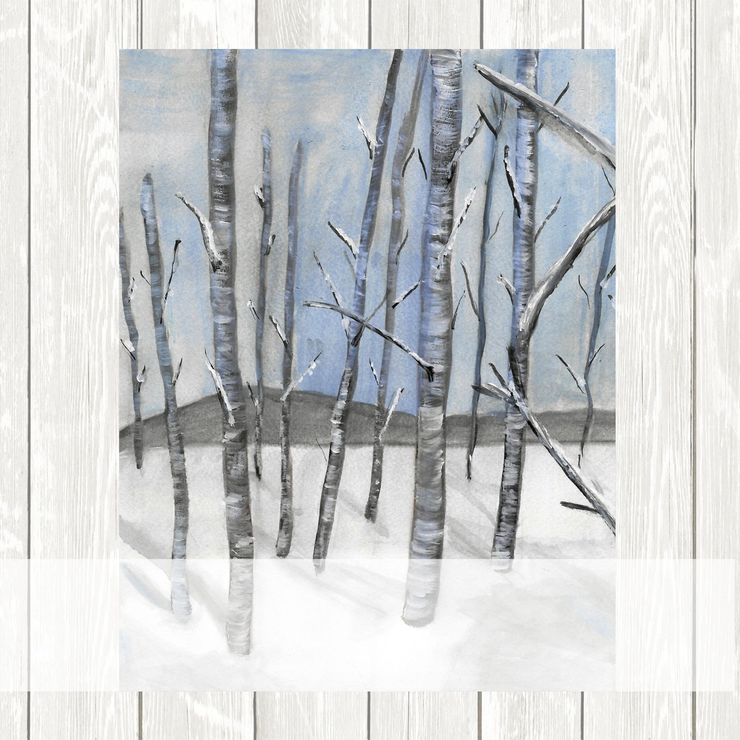 Hand Painted Winter Scene of Aspen Trees - Etsy