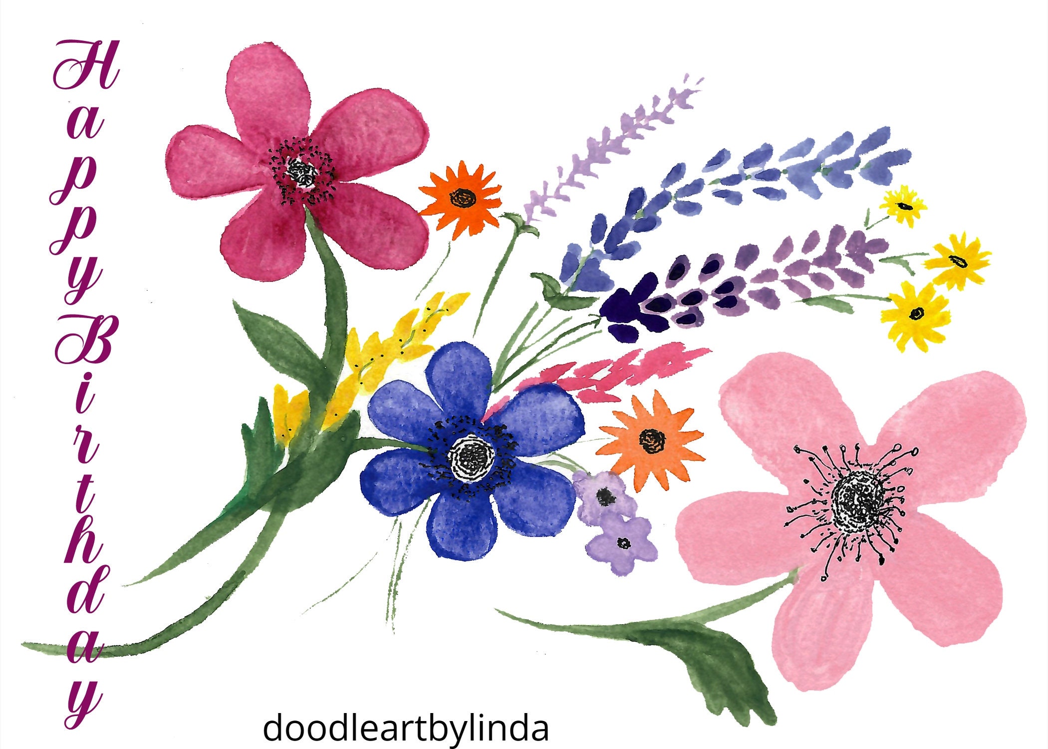 Beautiful Wild Flower Happy Birthday Greeting Card 7 W X 5 Inch Tall ...