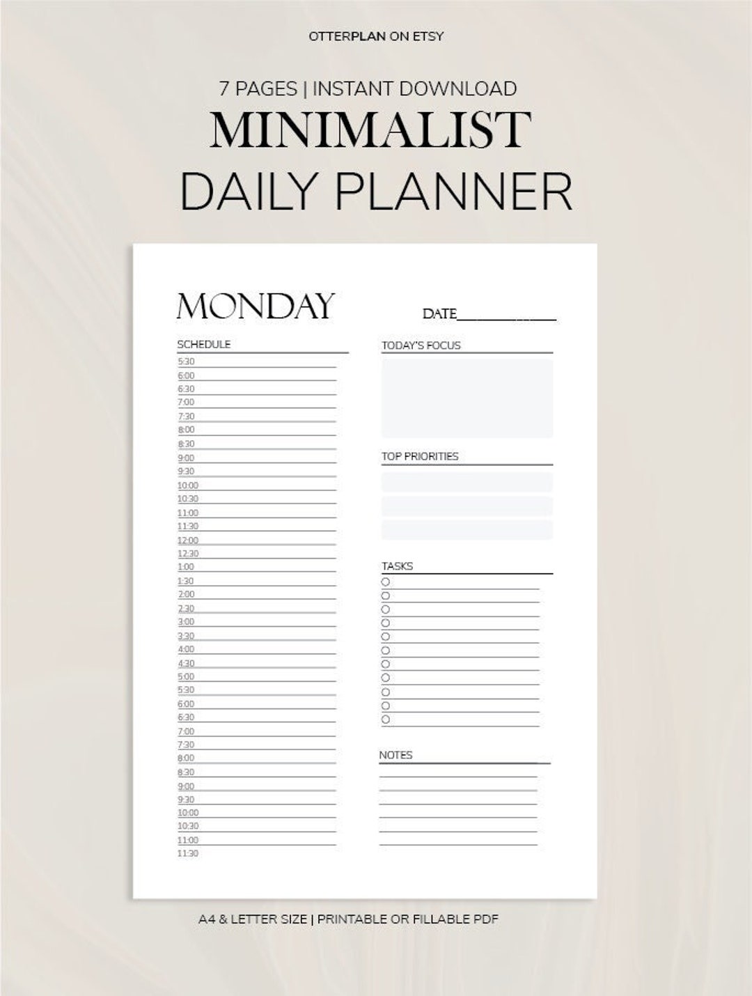 Printable 7 Day Planner | Daily Planner | Half Hourly Planner | Work ...